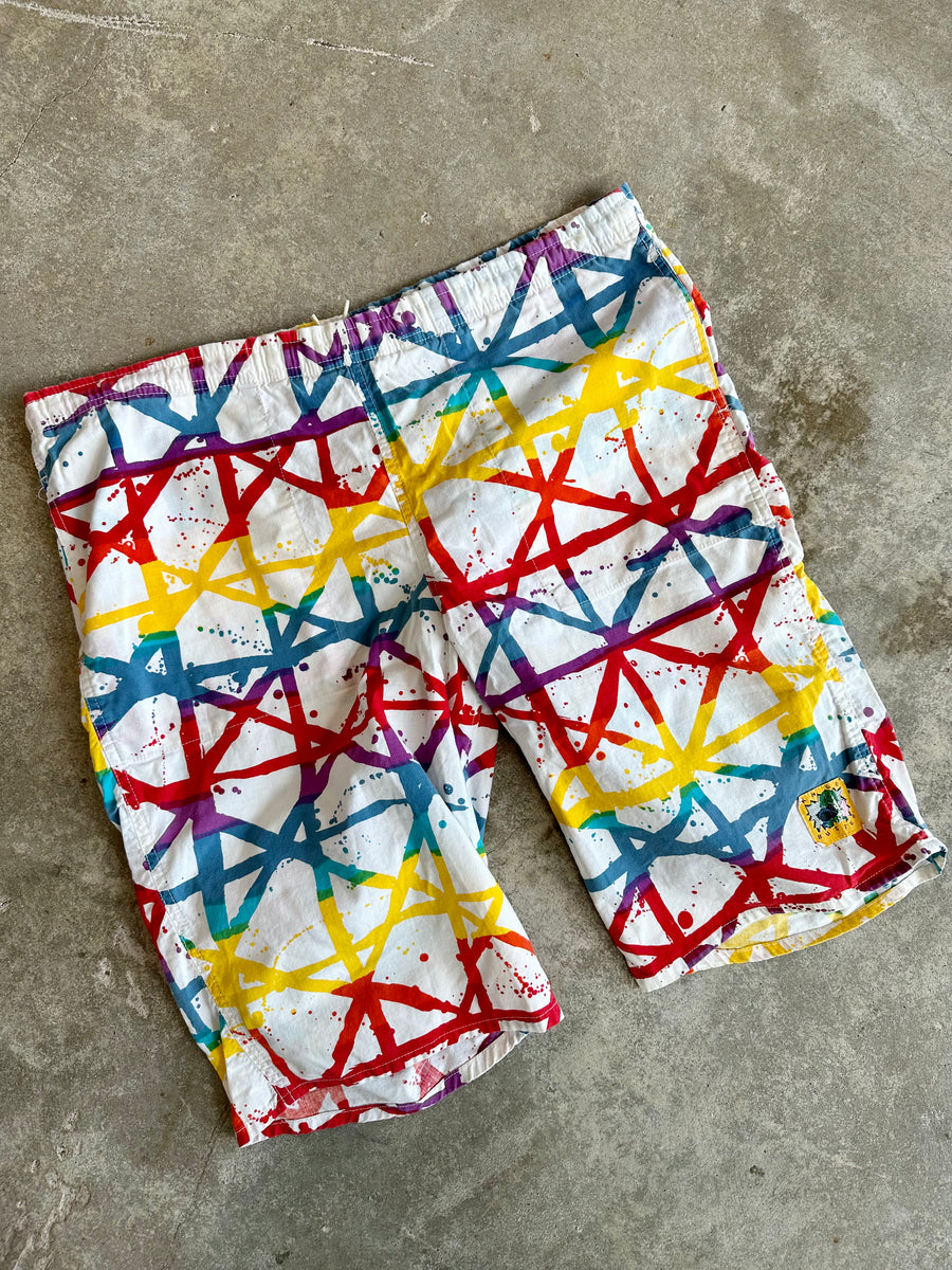 80s-90s Op Knee Buster Rainbow Splatter Paint Cotton Board Shorts ...